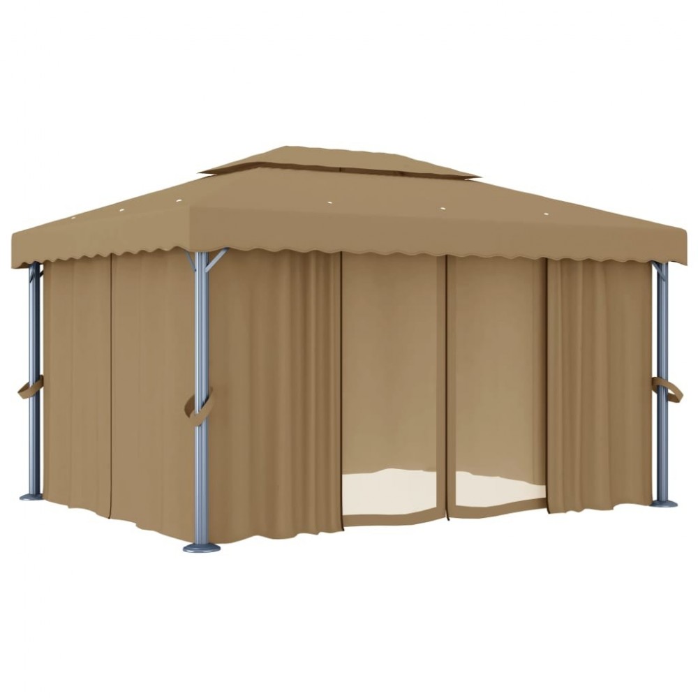 Tonnelle avec rideau 4x3 m Taupe en Aluminium sur Jardinao.com