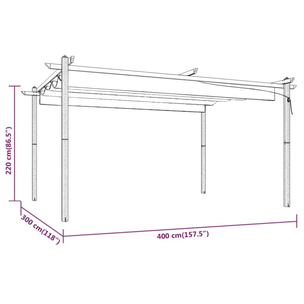 Tonnelle de jardin avec toit rétractable 4x3 m Anthracite sur Jardinao.com