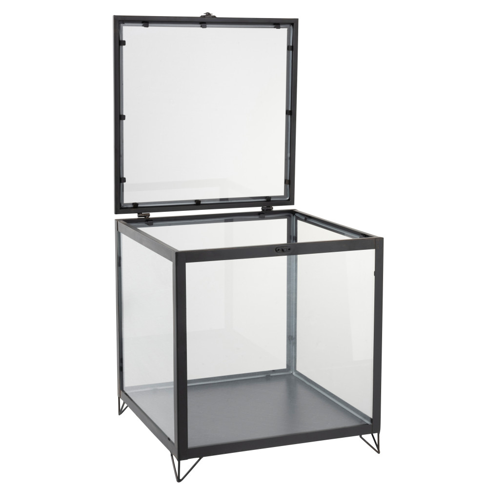 Boîte En Verre Carree Verre/Metal Noir De Jolipa - 39Cm X 39Cm X 41Cm ...