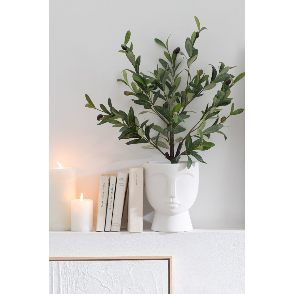 Cache-Pot Visage Ciment Blanc Large de J-Line | Jardinao.com